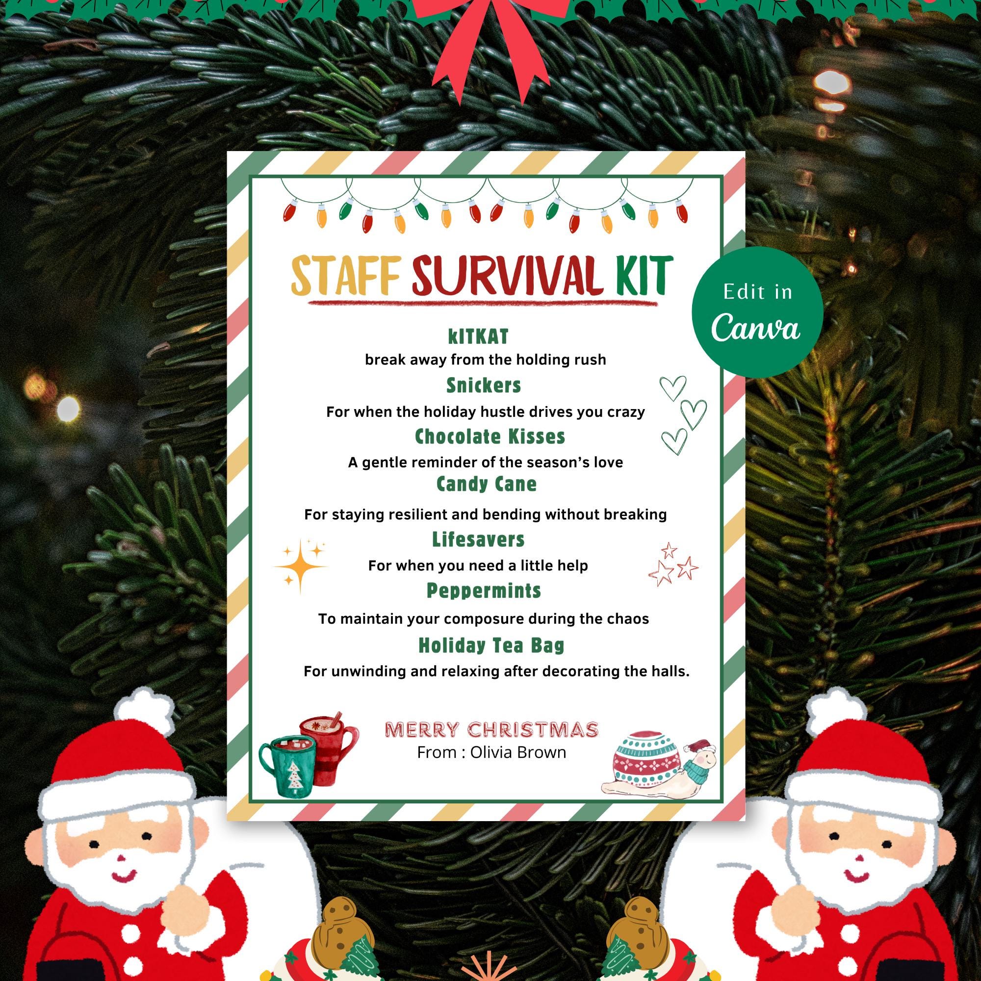 Editable Survival KIT TAGS, STAFF Appreciation Gifts, Employee Candy ...