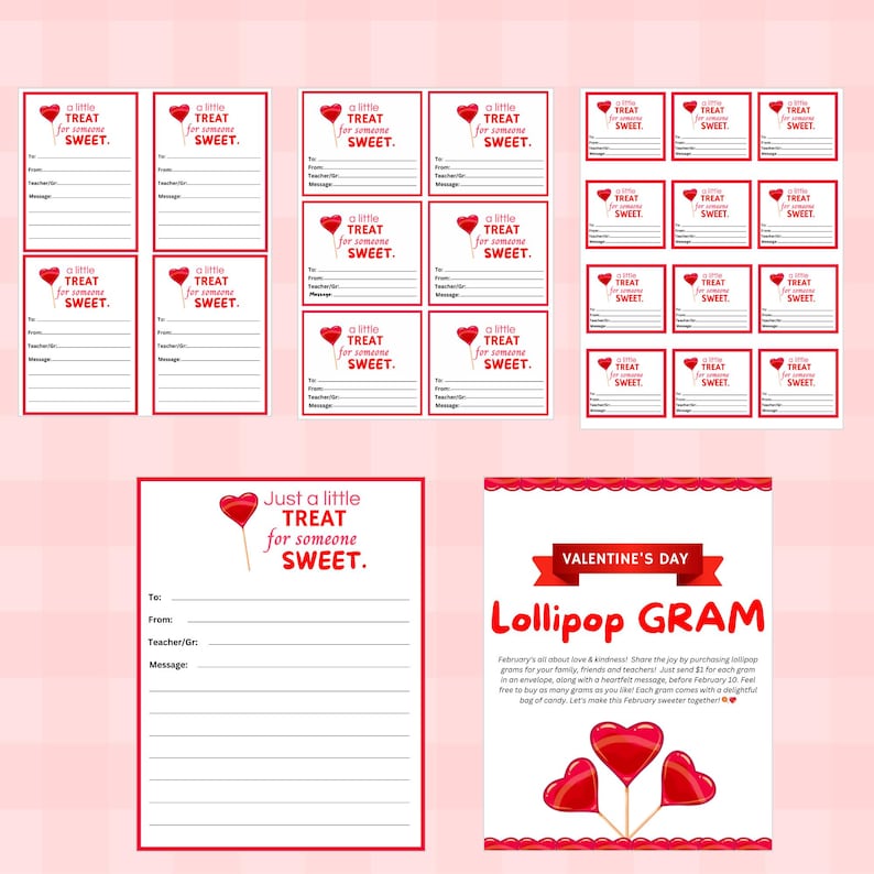 EDITABLE VALENTINES DAY Lollipop Gram, Valentine's Grams, Candy Grams ...