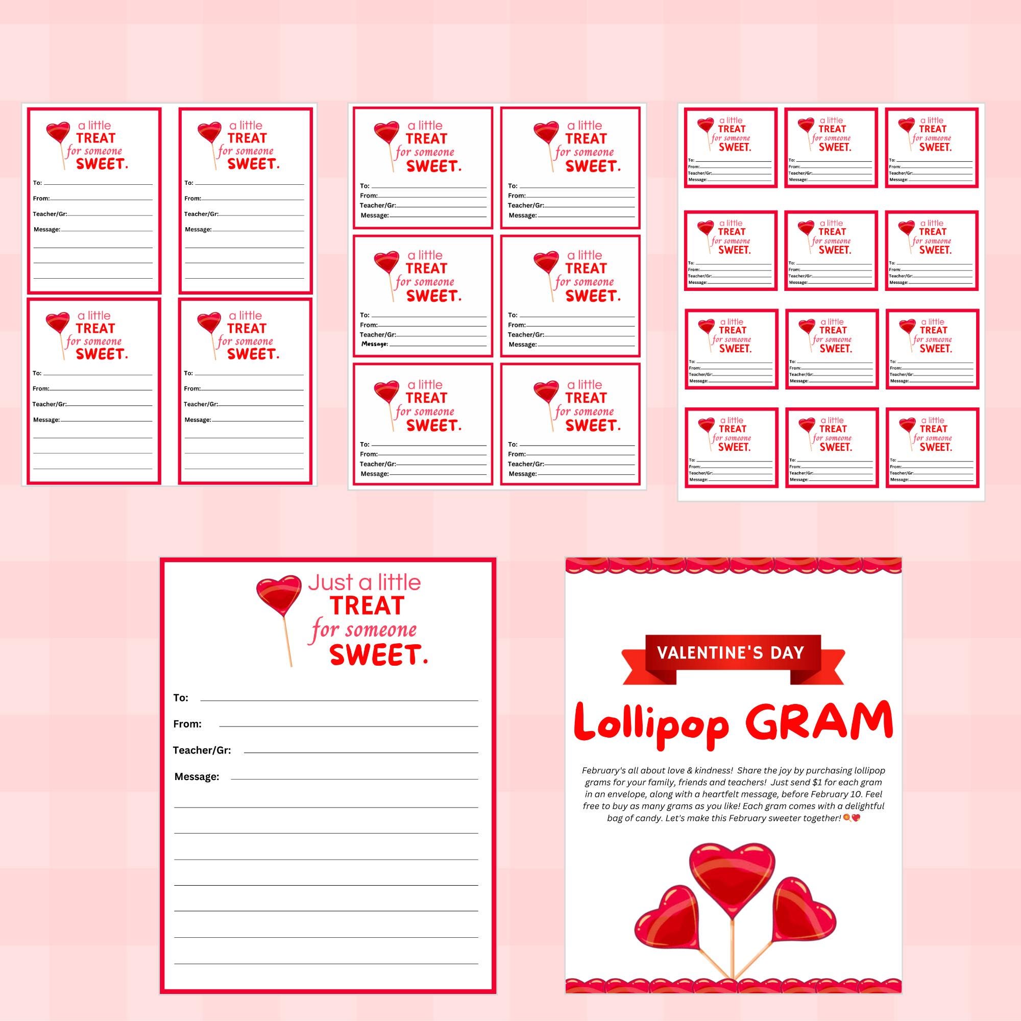 EDITABLE VALENTINES DAY Lollipop Gram, Valentine's Grams, Candy Grams ...