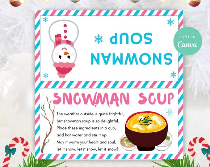 Editable SNOWMAN SOUP Gift Tags, Snowman Soup, Treat Bag Topper, Goodie ...