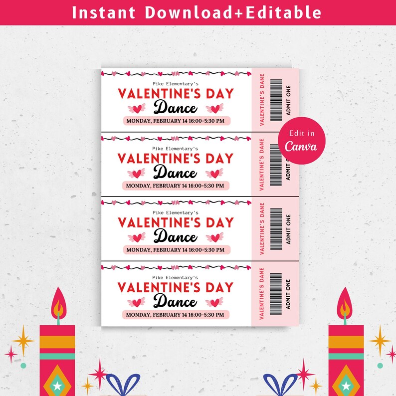 EDITABLE VALENTINE'S DANCE Tickets, Valentines Day, Dance Ticket ...