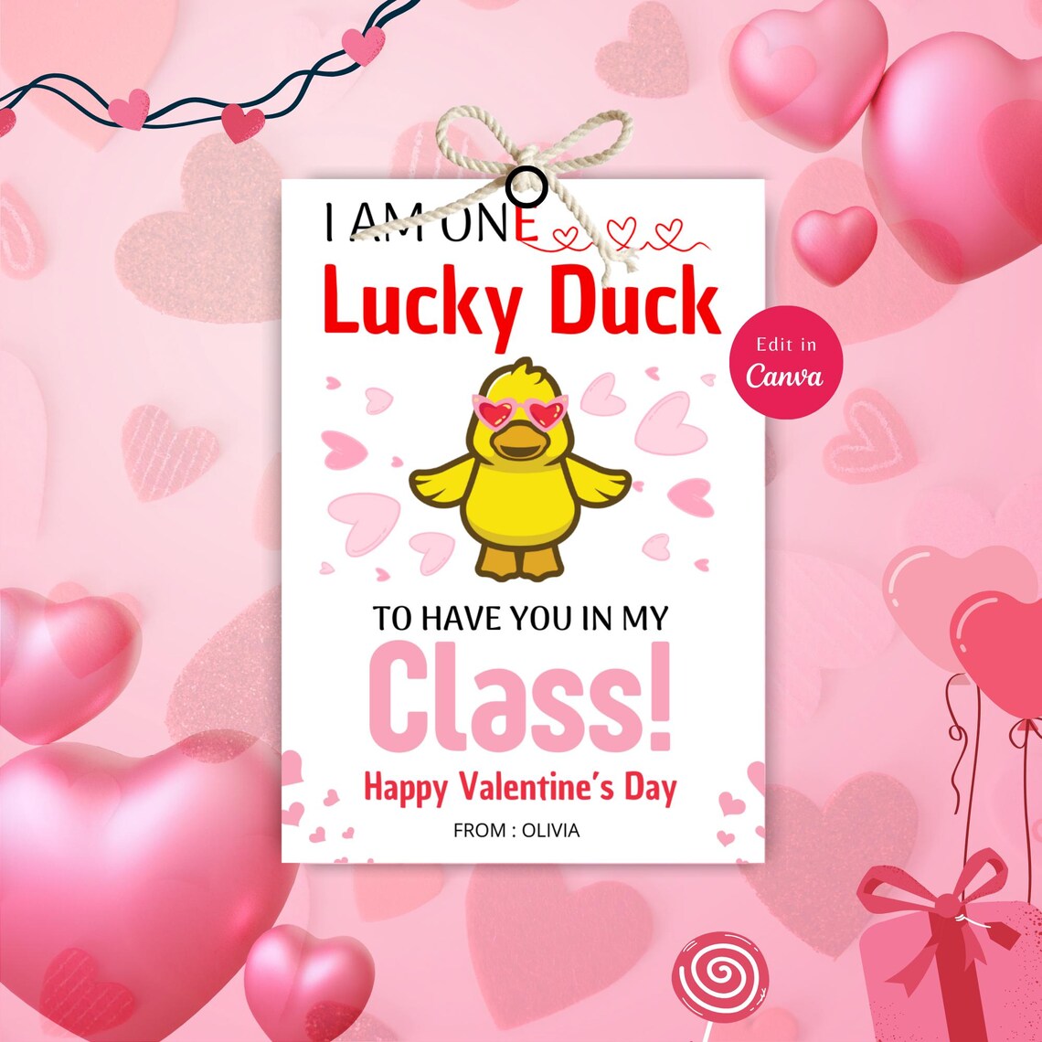 Editable ONE LUCKY DUCK Printable,lucky Duck Valentine,duck Valentine ...