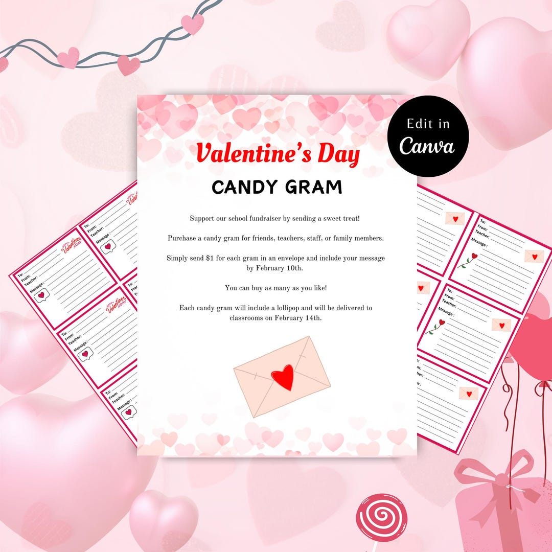 Editable VALENTINE'S DAY CANDY Gram Flyer, Candy Gram Flyer, Valentine ...