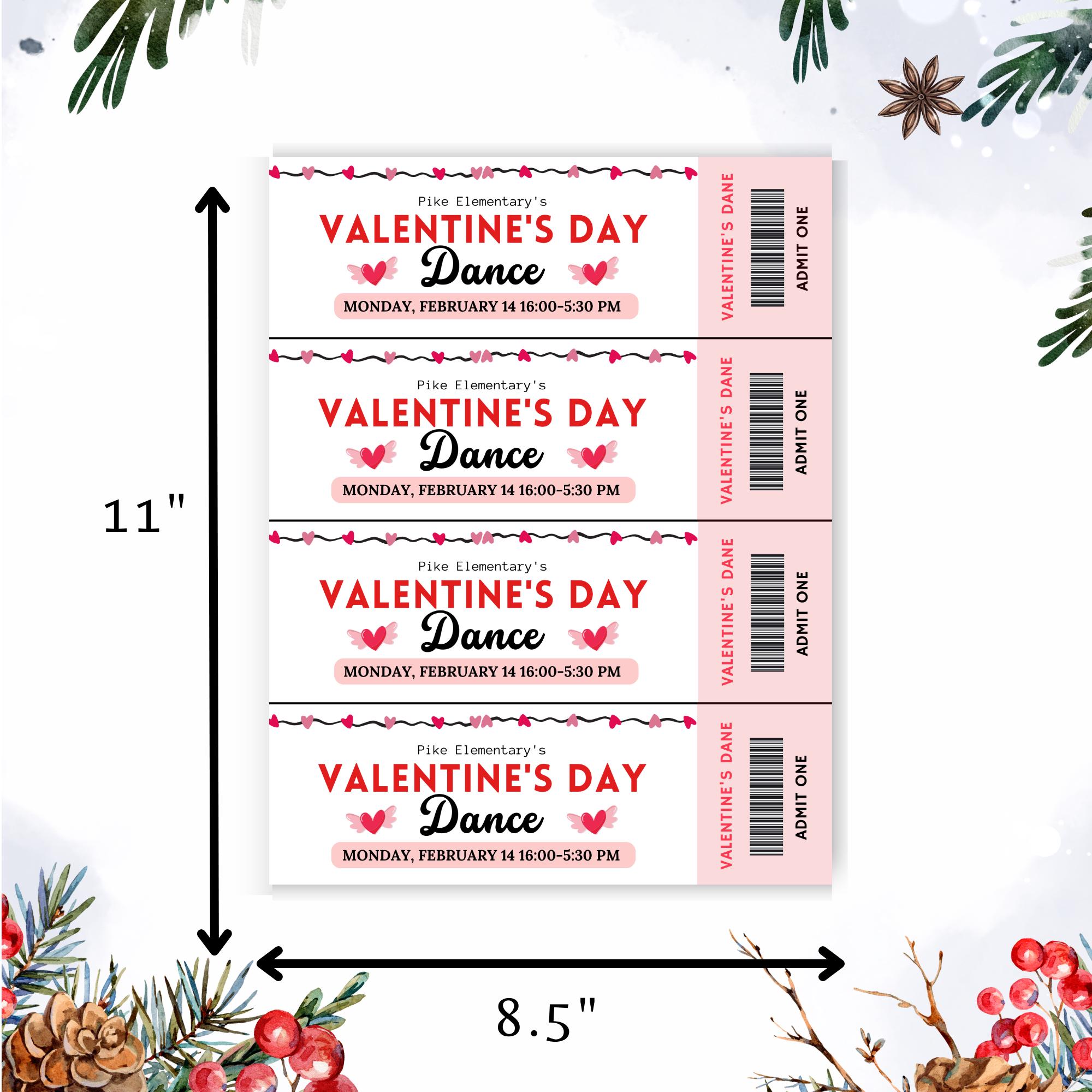 EDITABLE VALENTINE'S DANCE Tickets, Valentines Day, Dance Ticket ...