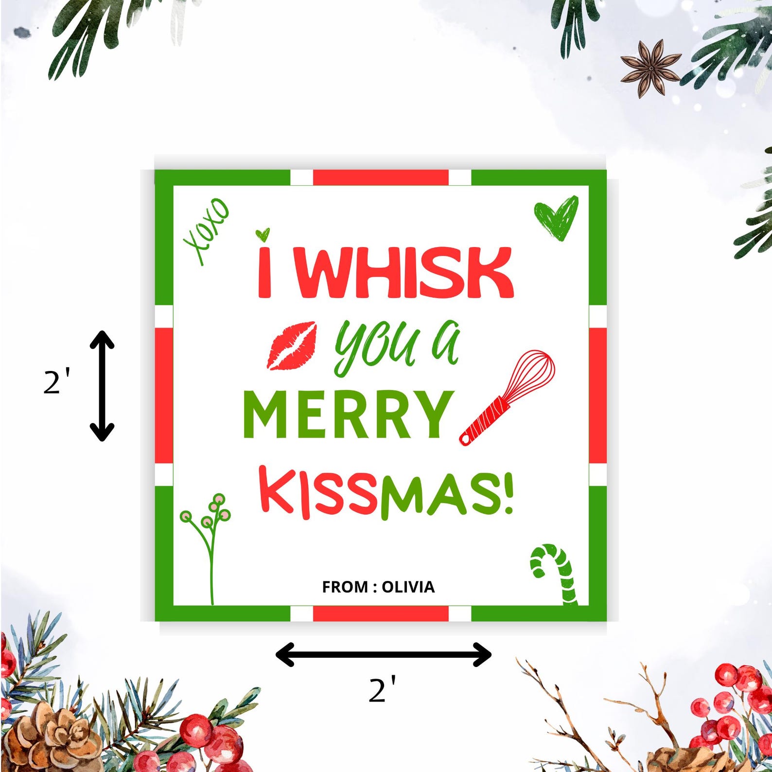 Editable I Whisk You A Merry KISSMAS Tag, Christmas Baking Gifts, Sweet ...