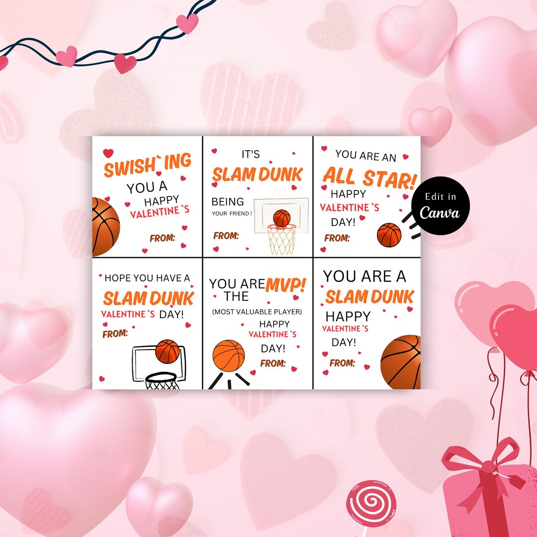 Editable BASKETBALL VALENTINE TAGS, Kids Valentine Card, Sports ...
