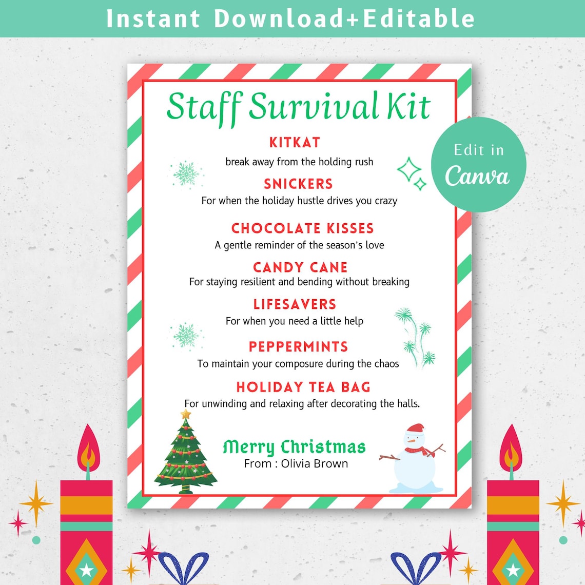 Editable Survival KIT TAGS, STAFF Appreciation Gifts, Employee Candy ...