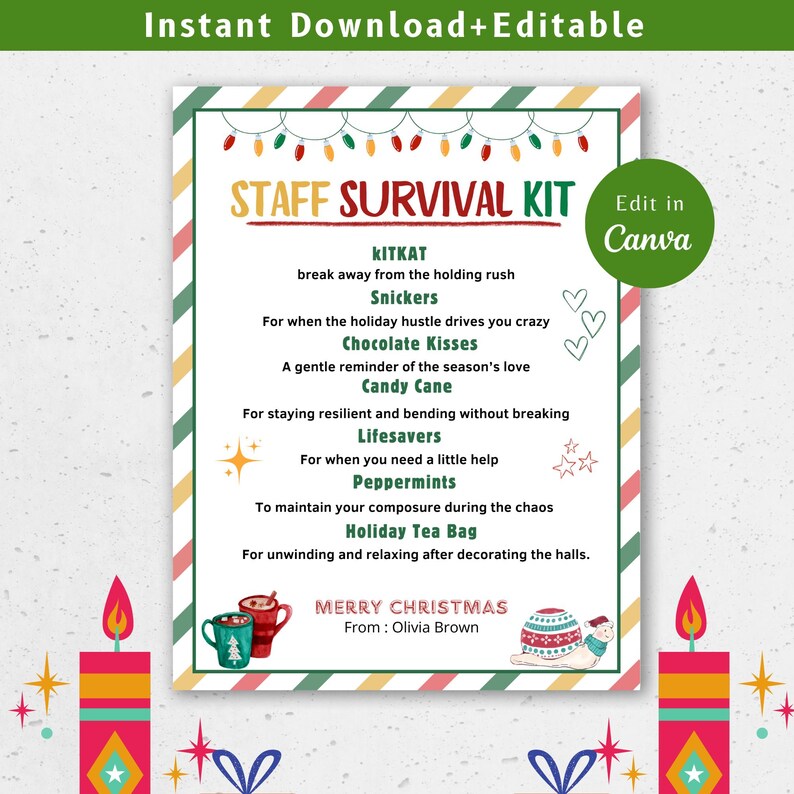 Editable Survival KIT TAGS, STAFF Appreciation Gifts, Employee Candy ...