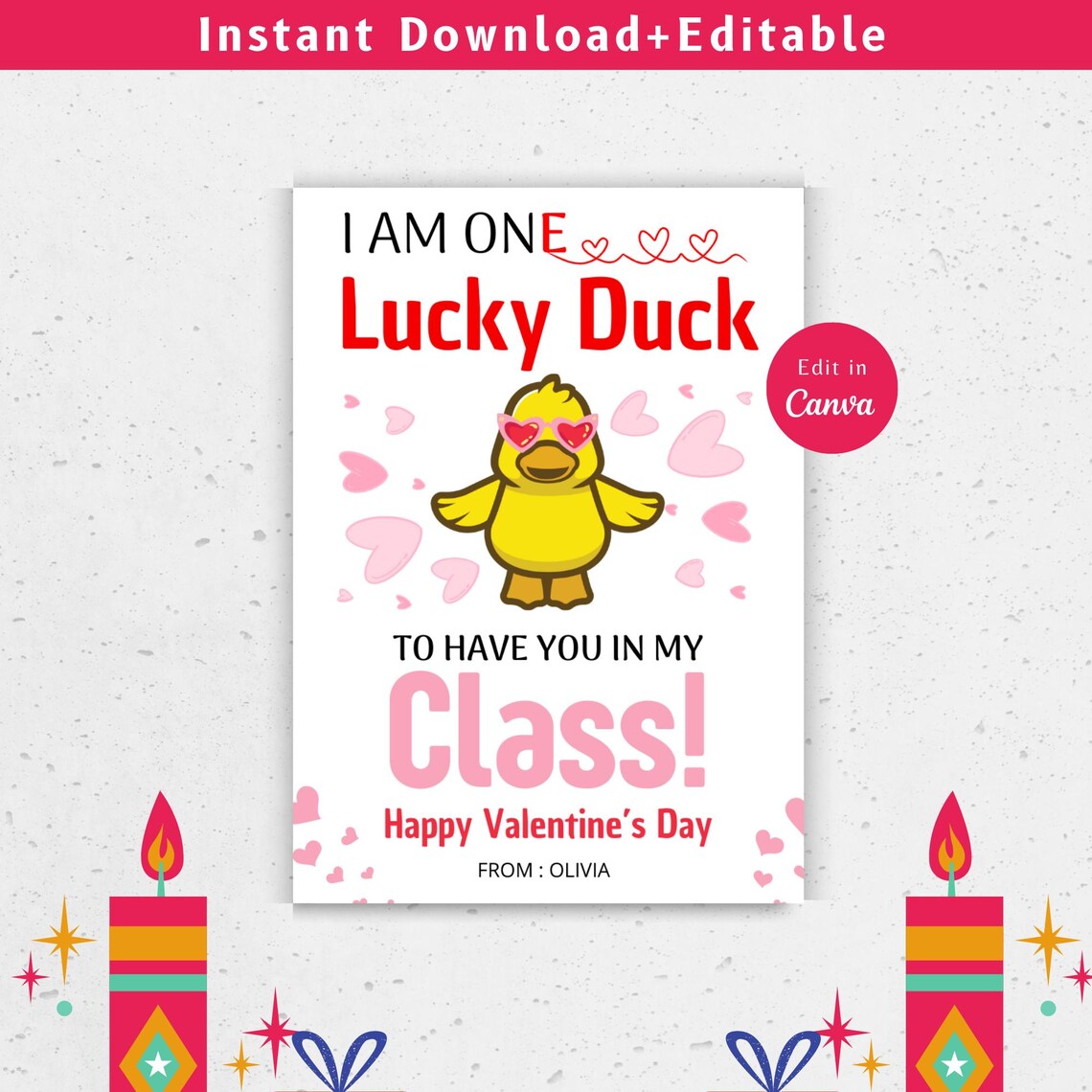Editable ONE LUCKY DUCK Printable,lucky Duck Valentine,duck Valentine ...