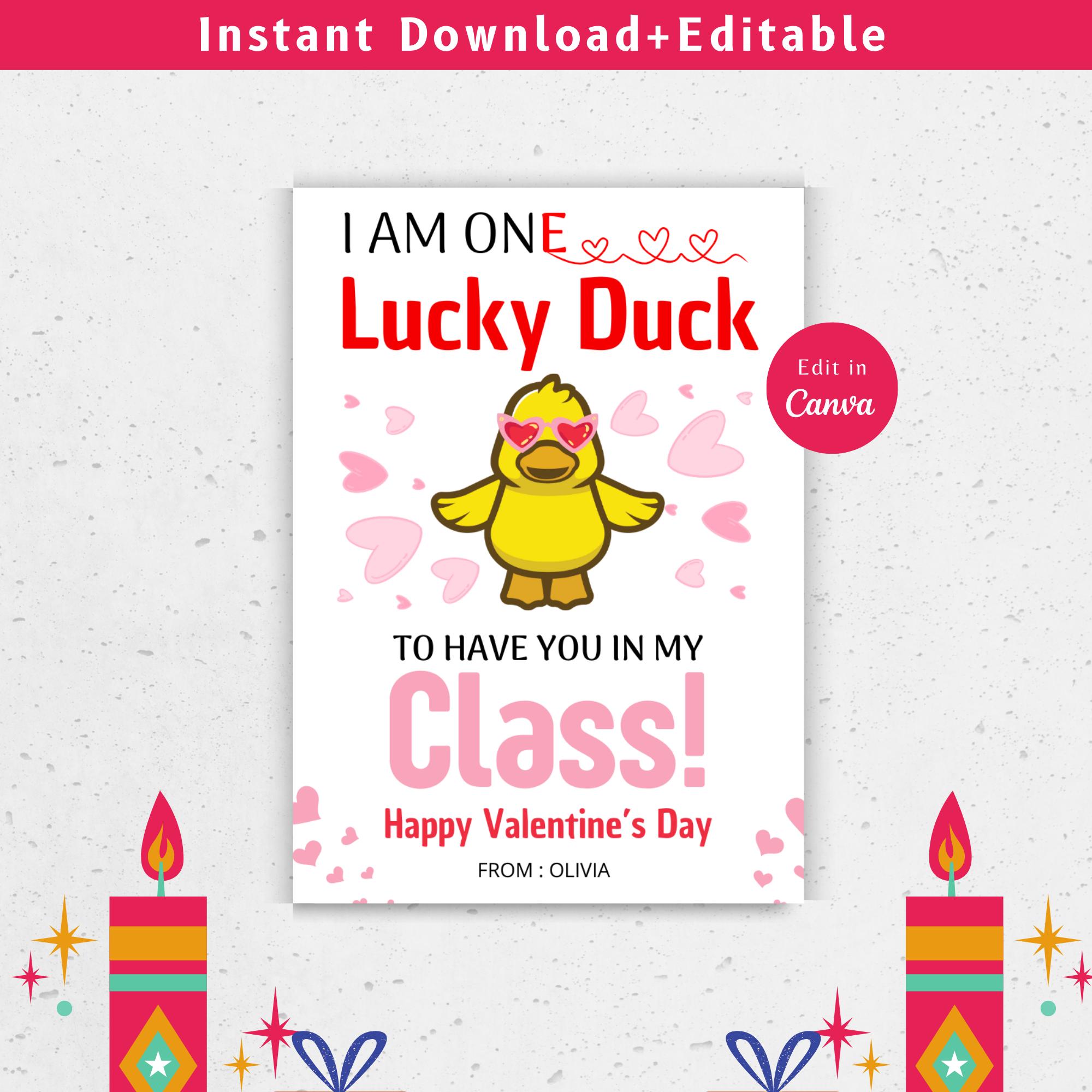 Editable ONE LUCKY DUCK Printable,lucky Duck Valentine,duck Valentine ...