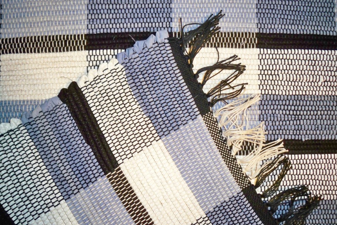 Handwoven 100% Cotton Rag Rug Blue White Black inv.id - Etsy
