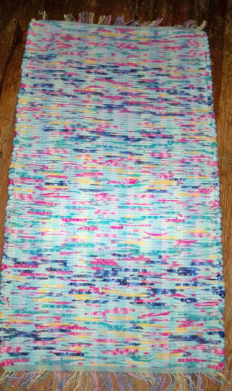 Handwoven Rag Rug - Pastel Green Multi - One of a Kind - Inv. ID #03 ...