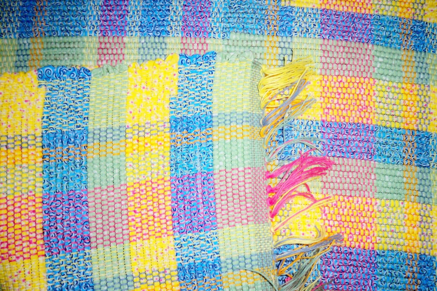 Handwoven Rag Rug - Pastel Yellow, Rose, Blue, Green - Handwoven ...