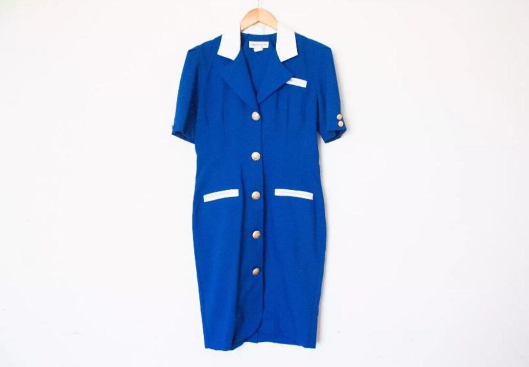 Zarr Collection | Vintage 80’s/90’s Blue & White Short Sleeve Dress ...
