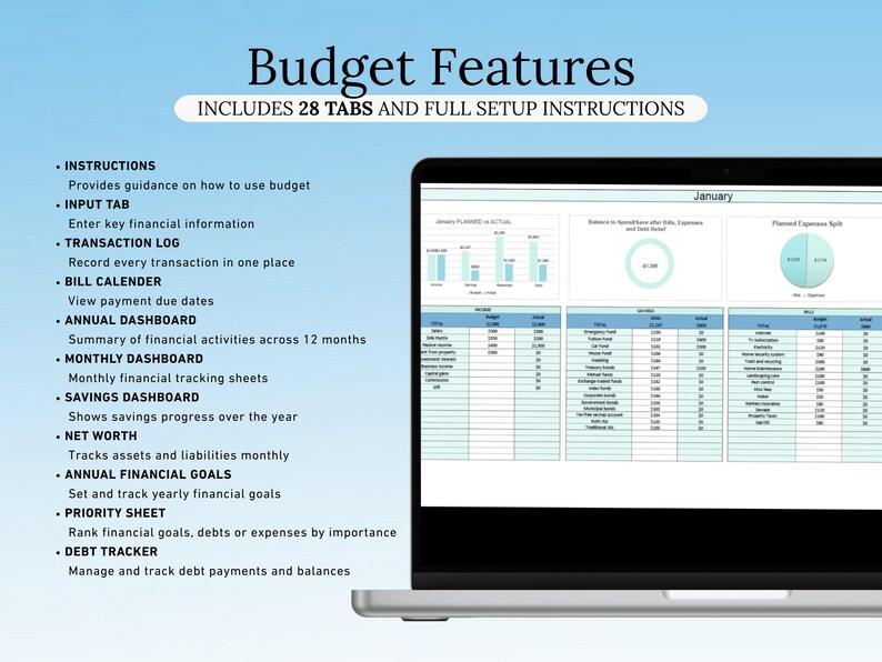 Budget Spreadsheet Template | Annual & Monthly Budget Planner | Expense ...