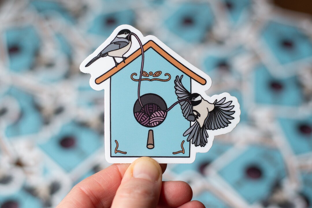 Chickadee Birdhouse Yarn Stash Sticker - Knitting Crochet Vinyl Decal ...