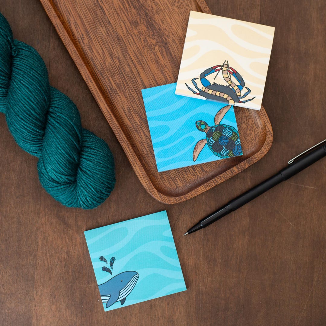 Sea Life Sticky Notes, Ocean Post-its, Knitting Crochet Yarn Notepad ...