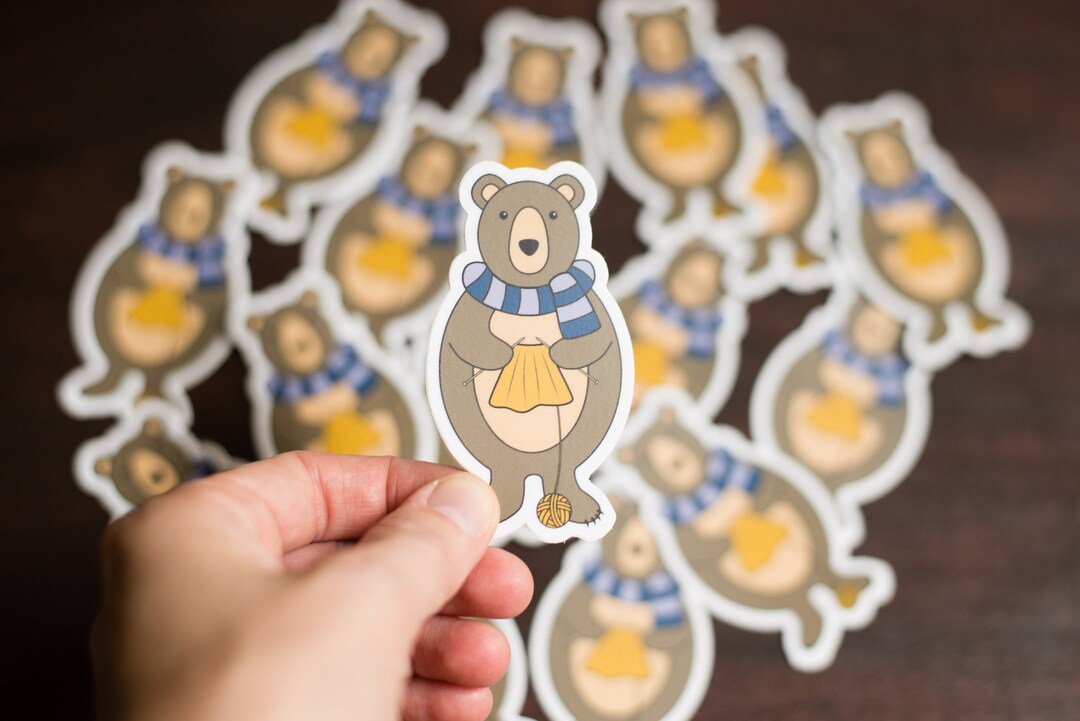 Knitting Sticker, Bear Knitter, Vinyl Woodland Animal Knitter Sticker ...