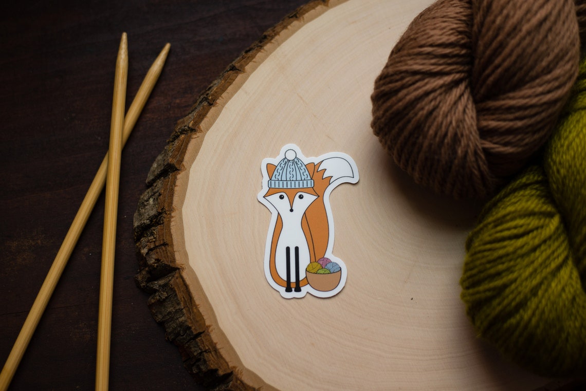 Fox Knitting Sticker Vinyl Woodland Animal Knitter Sticker | Etsy