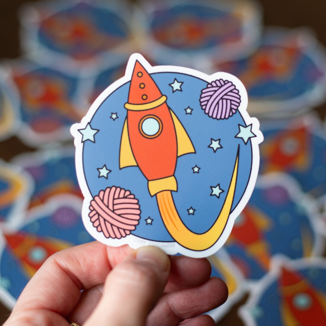 Rocketship Sticker, Vinyl Sticker for Crocheters and Knitters, Laptop ...