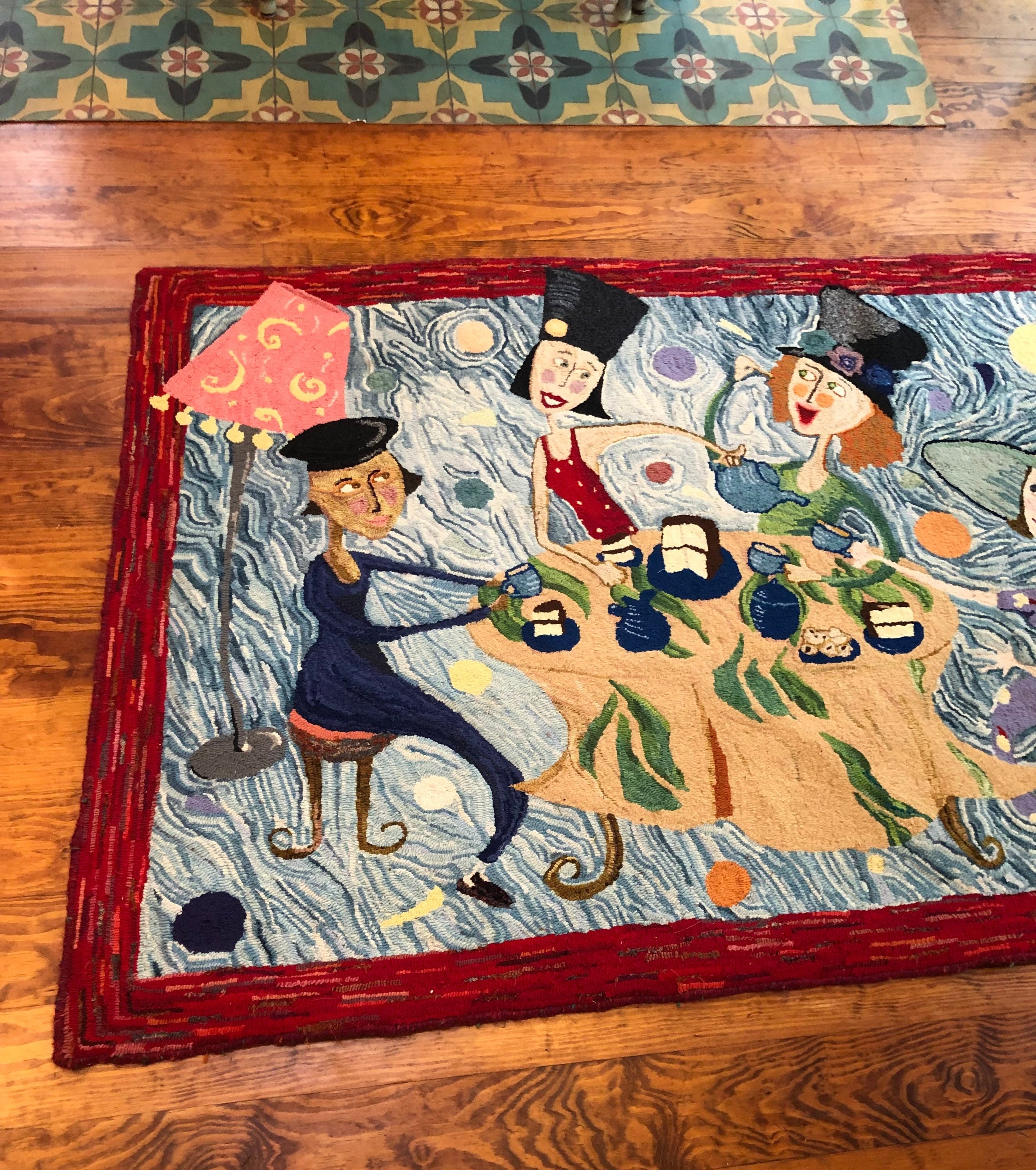 Large Tea Party With Cake Hand Hooked Rug - Etsy