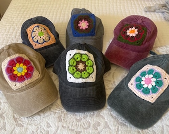 Crochet Patch Trucker Hat Granny Square Trucker Hat Crochet Granny ...
