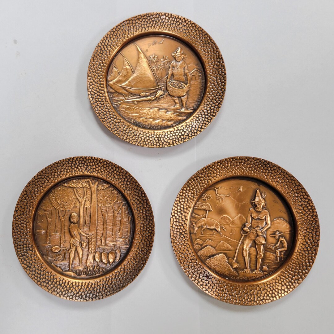 Copper Coasters: Brazilian Mid-century Art Embossed Metal - Set of 3 - Etsy