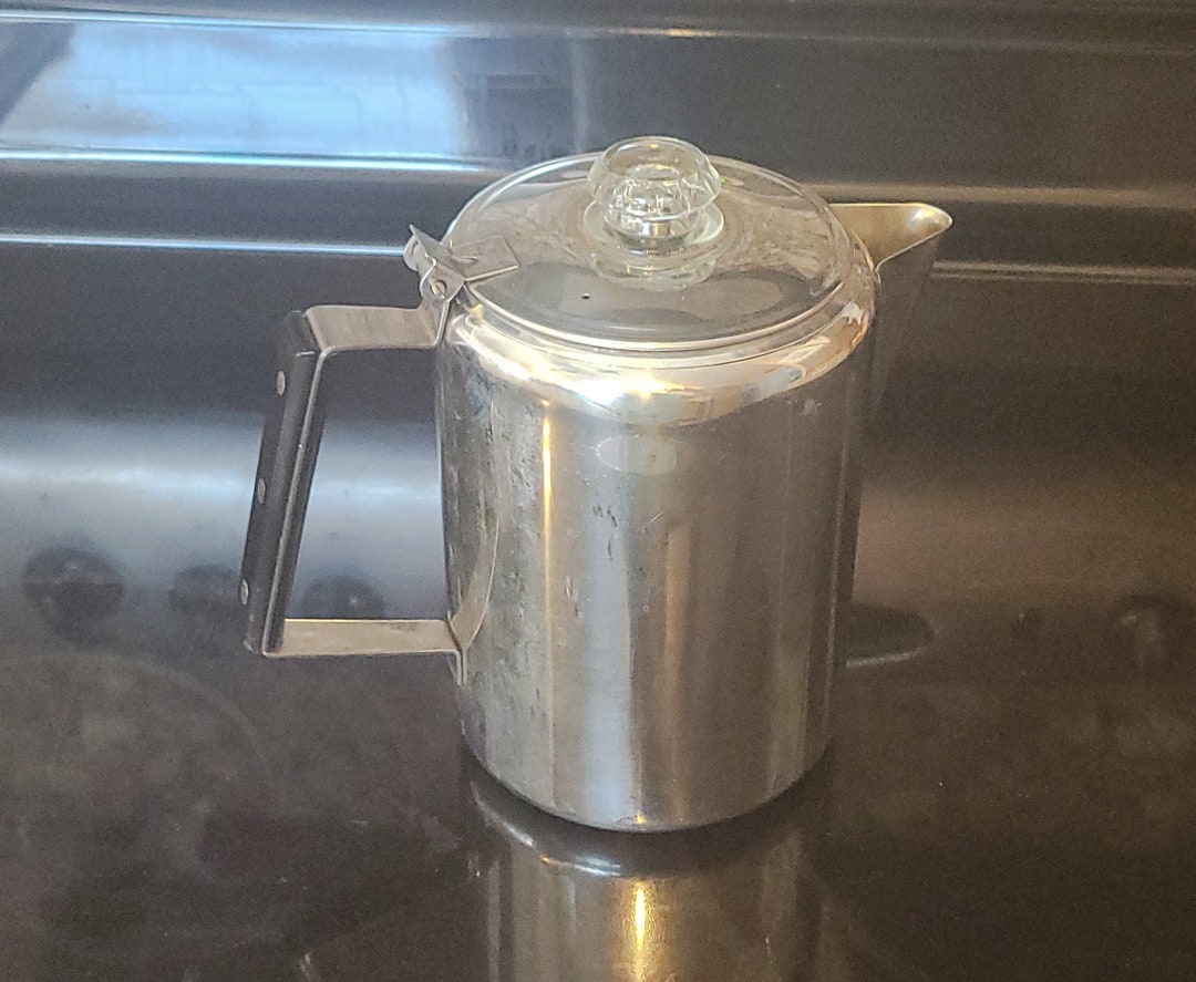 Camping Percolator Coffee Pot Cook Fire Pot Metal Stainless Steel ...