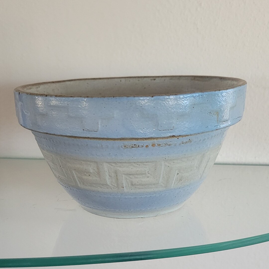 Vintage Red Wing Stoneware Bowl Greek Key Blue Gray Crockery ...
