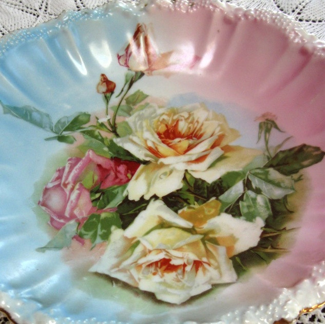 Vintage RS Prussia Bowl Decorative Roses Open Handled Stipple | Etsy