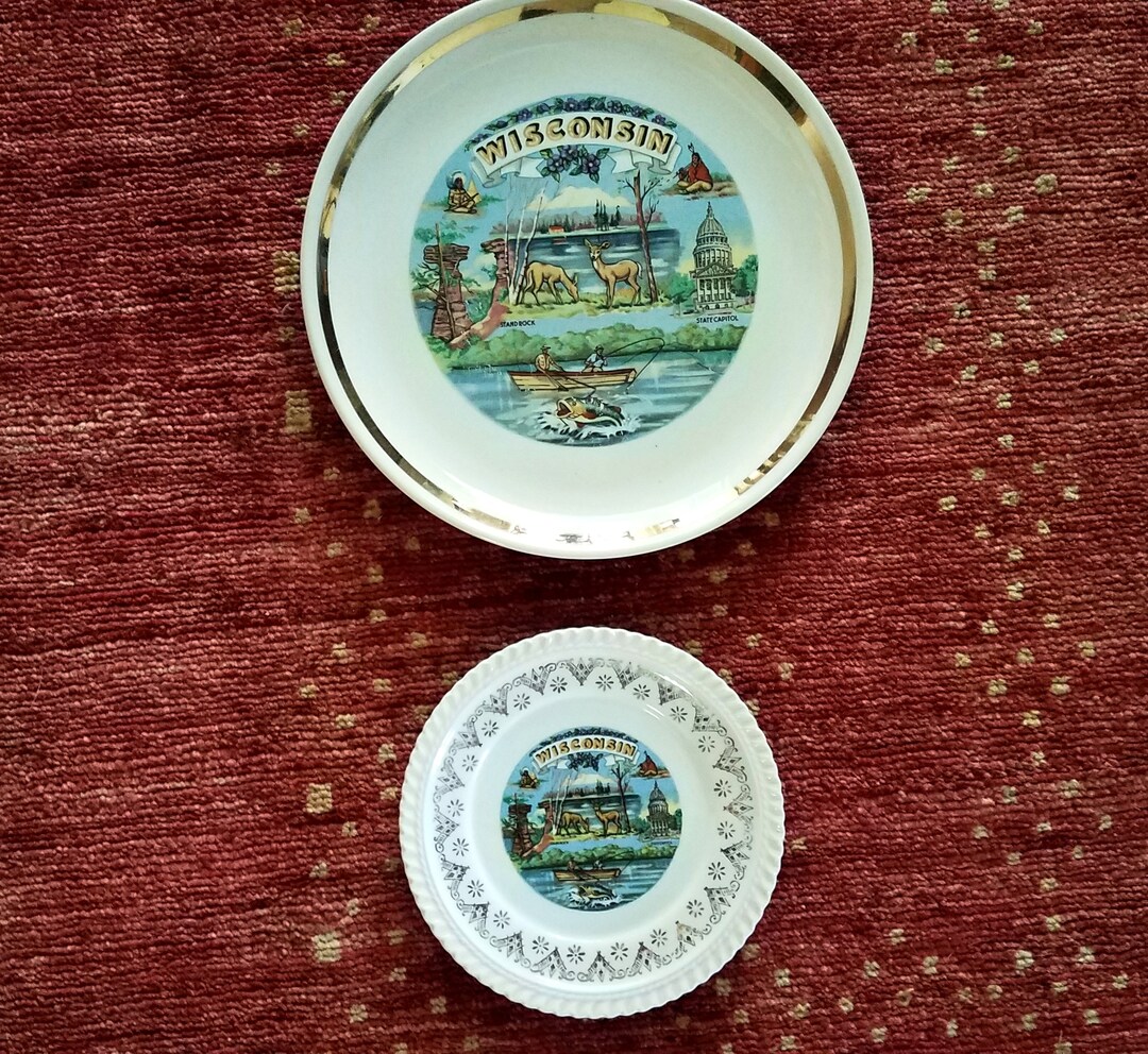 Vintage Wisconsin Souvenir Plates Collectible State Plate Set - Etsy