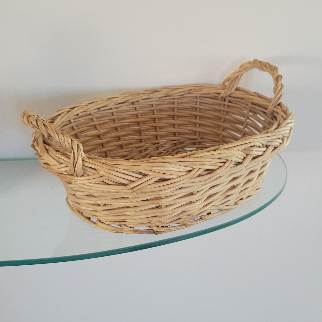 Vintage Oval Wicker Handled Basket Braided Top Edging Rustic Country ...