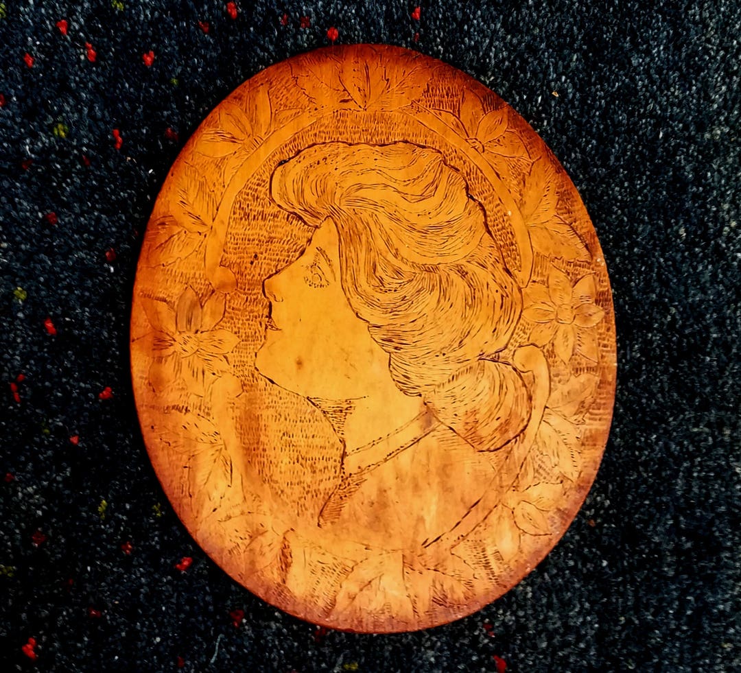 Pyrography Victorian Woman Wood Panel - Flemish Art, Gibson Girl ...