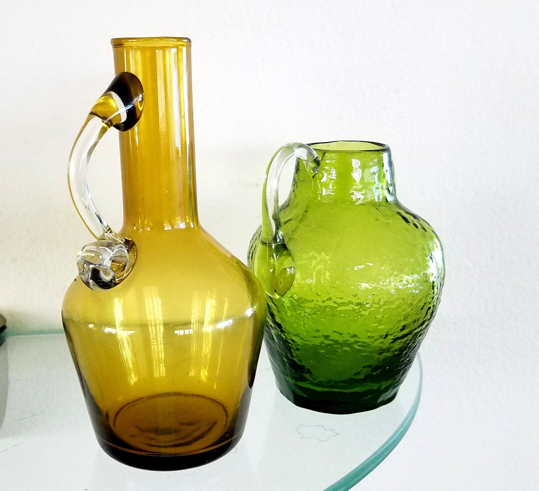 Pitcher Pilgrim Glass Hand Blown Glass Jug Vase Gold Green Pitchers ...