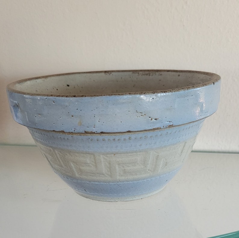 Vintage Red Wing Stoneware Bowl Greek Key Blue Gray Crockery - Etsy