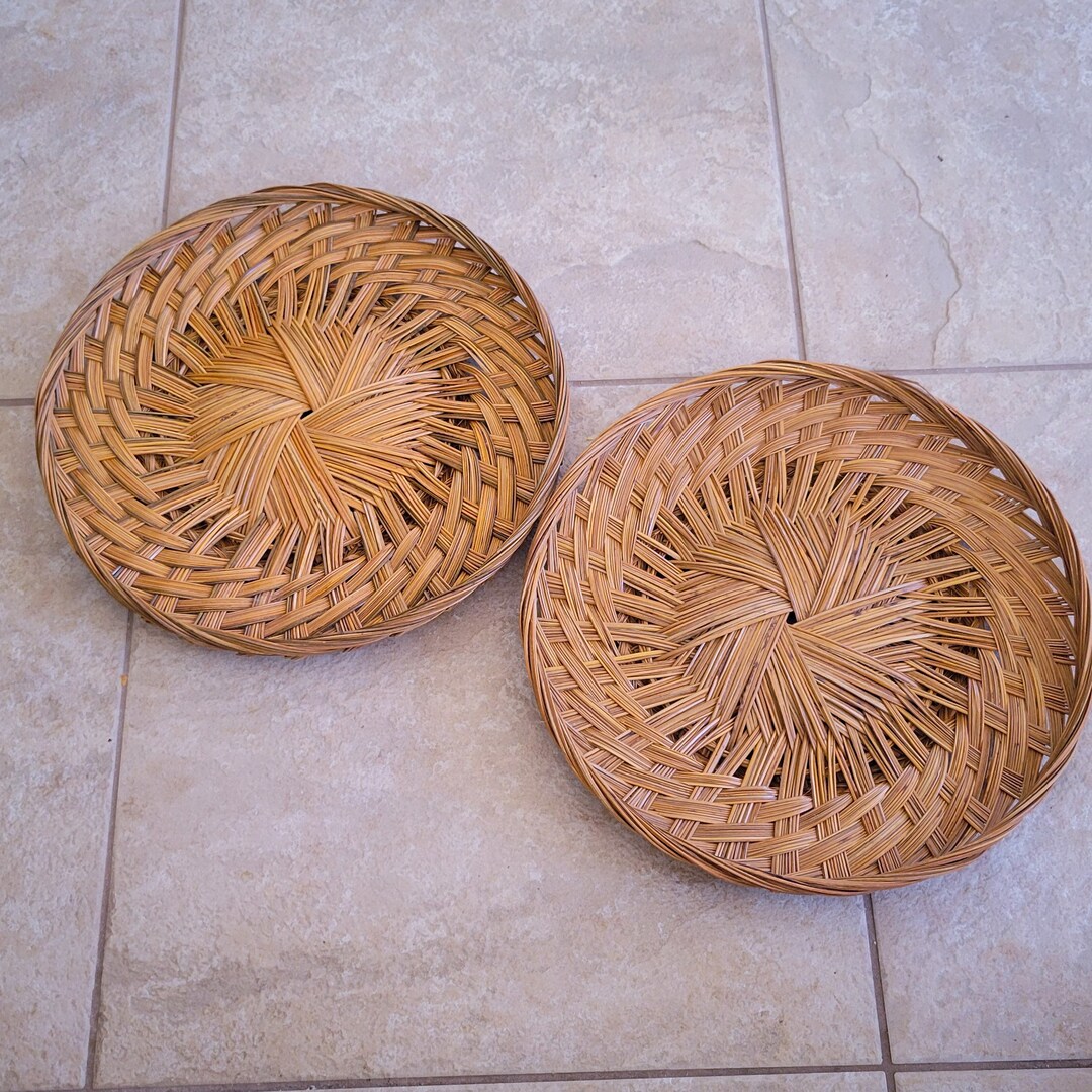 Rattan Wicker Trays Wall Basket Decor Plates Chargers Large Round Trays ...