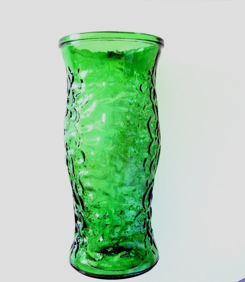 Vintage Vase Flower Vase Green Glass Bark Texture Hoosier Etsy
