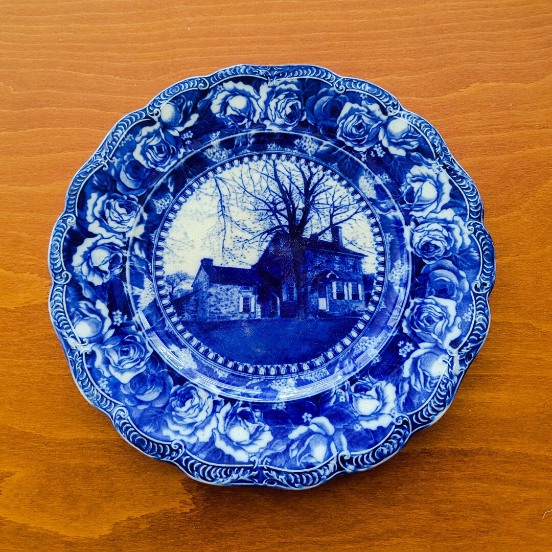 Antique Flow Blue Porcelain Plate: George Washington Valley Forge ...