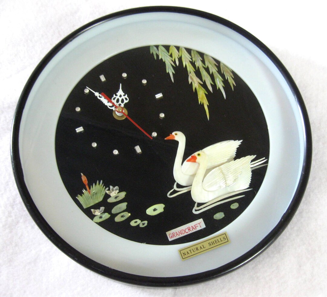 Vintage Swan Wall Clock Natural Shells Mother of Pearl Round - Etsy