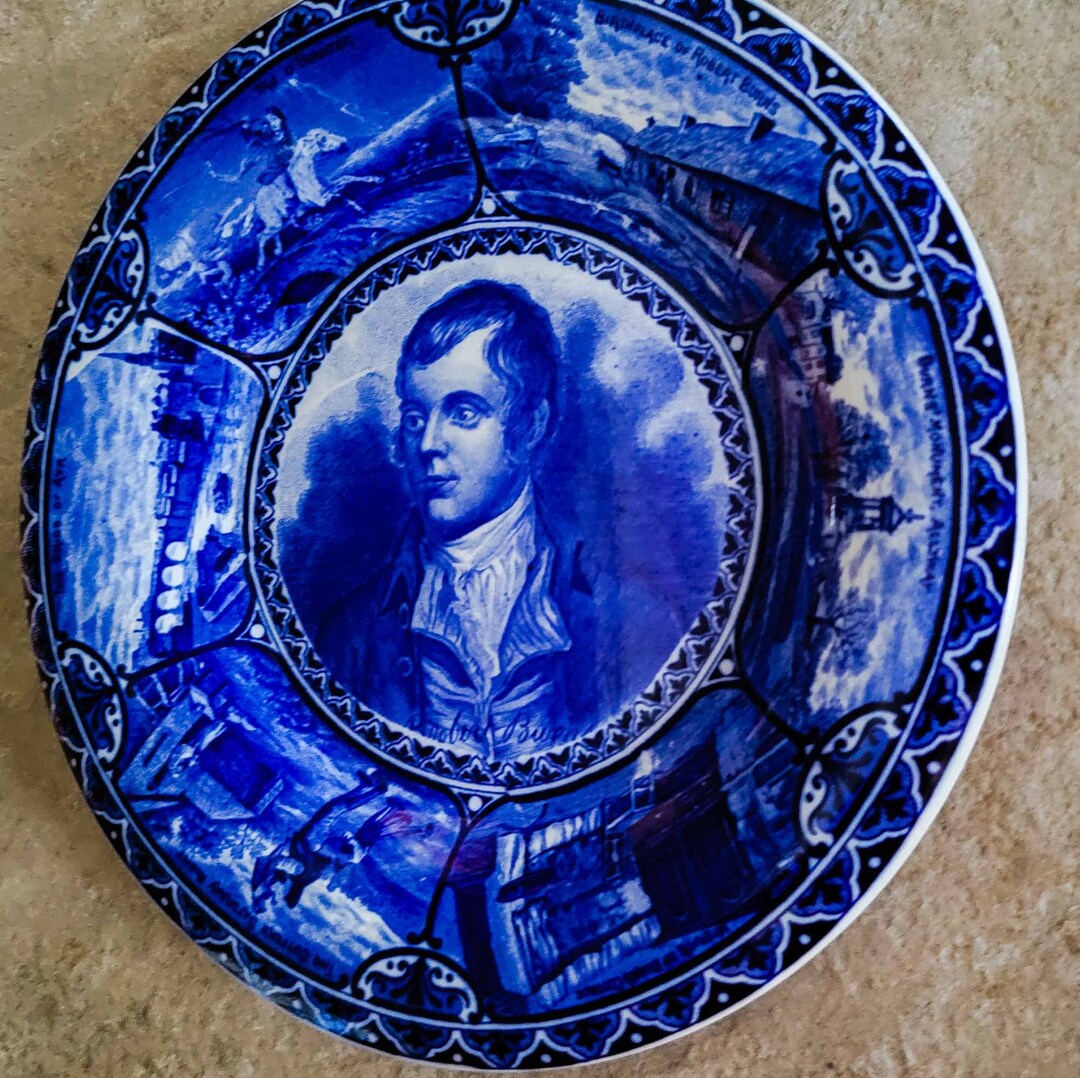 Robert Burns Historical Plate: Cobalt Blue Staffordshire Transferware ...