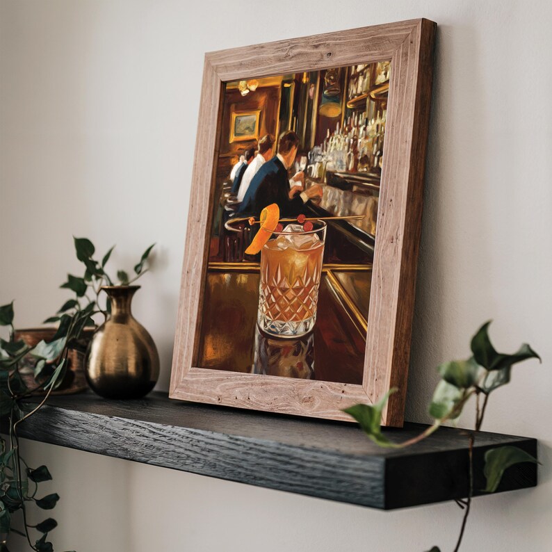 Classic Bar Scene Print, Vintage Cocktail Art, Old Fashioned Whiskey ...