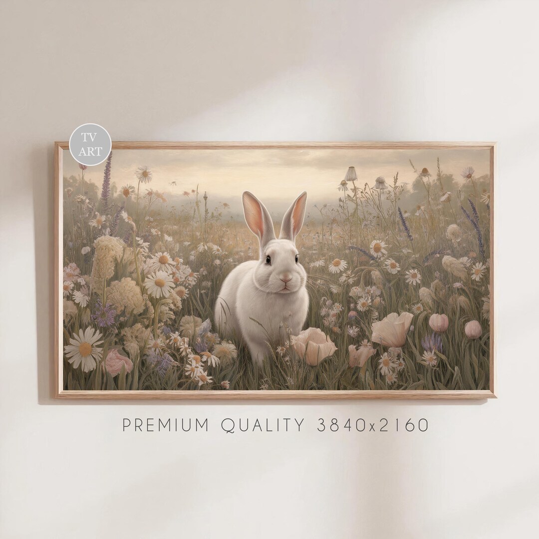 Easter Bunny Frame Tv Art, Spring Rabbit Painting, Vintage Spring Decor ...