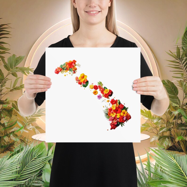 Hawaiian Islands Floral Map Museum-quality Poster – Tropical Native ...