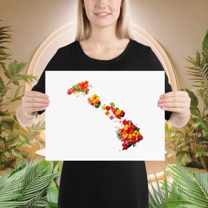 Hawaiian Islands Floral Map Museum-quality Poster – Tropical Native ...