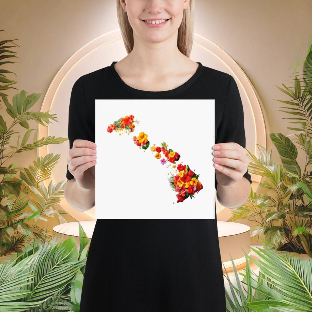 Hawaiian Islands Floral Map Museum-quality Poster – Tropical Native ...