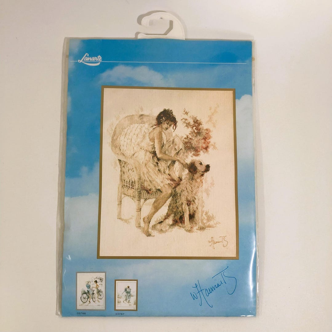 Vintage Lanarte Cross Stitch Kit Girl & Dog Golden Retriever Holland ...