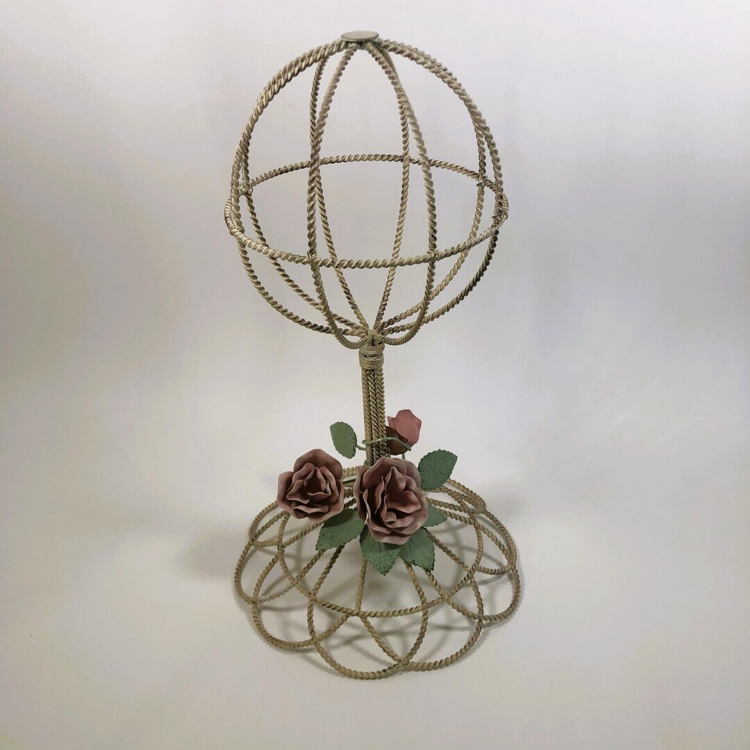 Vintage BLK Heavy Twisted Wire Hat Stand Display Creamy White Metal ...