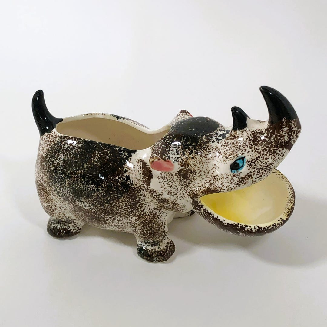 Vintage Rhino Rhinoceros Ceramic Planter Brown Cream Kitsch Japan - Etsy