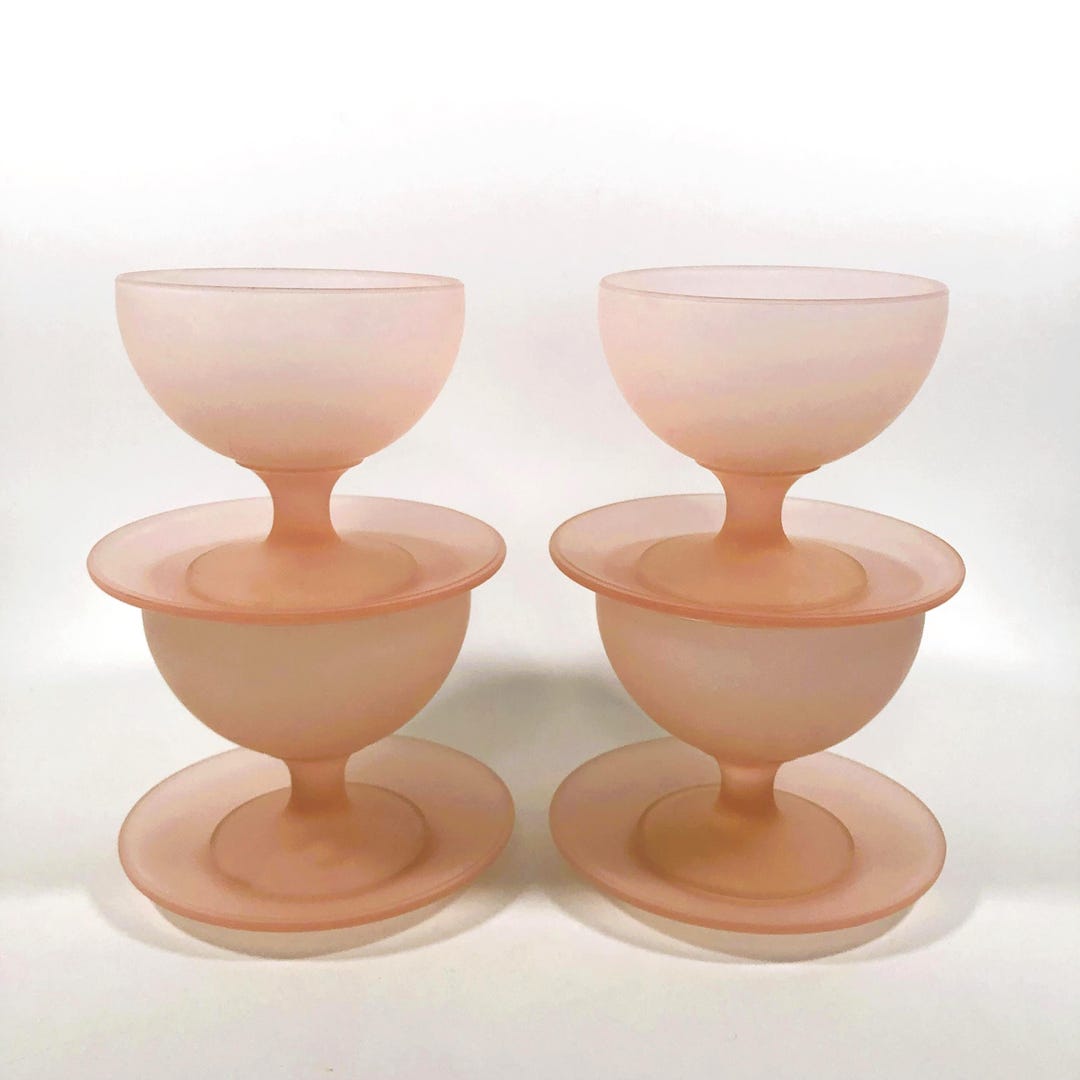 Vintage Pink Satin Glass Compote Set: Indiana Glass, 4 Footed Bowls ...