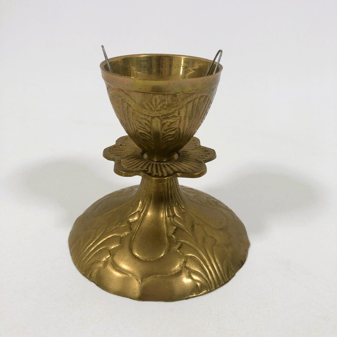 Vintage Brass Embossed Single Taper Candle Holder 4.25" Floral Art ...